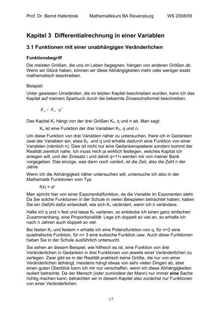 Kapitel 3 Differentialrechnung in einer Variablen - Mathematik
