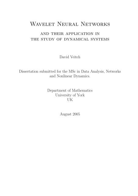 Wavelet Neural Networks Department Of Mathematics University