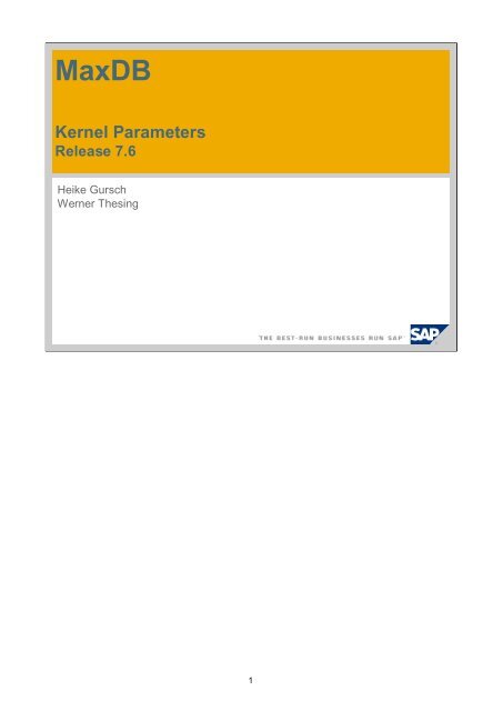 Kernel Parameters - SAP MaxDB