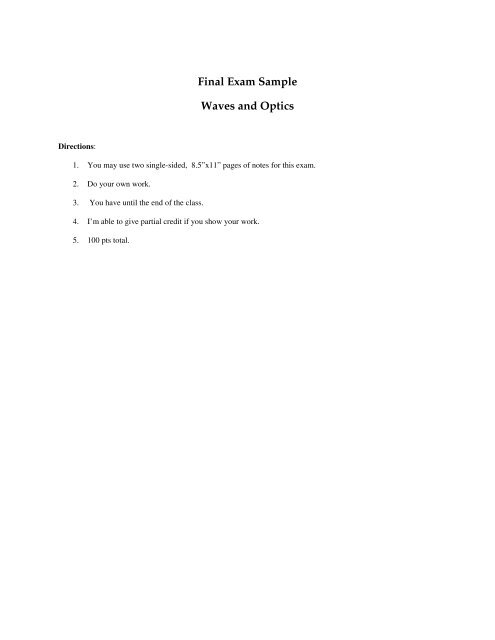 Sample Final Exam Solutions