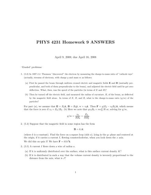 PHYS 4231 Homework 9 ANSWERS