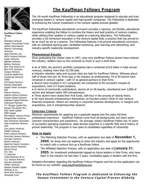 The Kauffman Fellows Program - Tuck School of Business