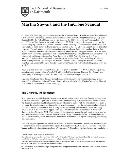 Martha Stewart and the ImClone Scandal - Tuck School of Business ...