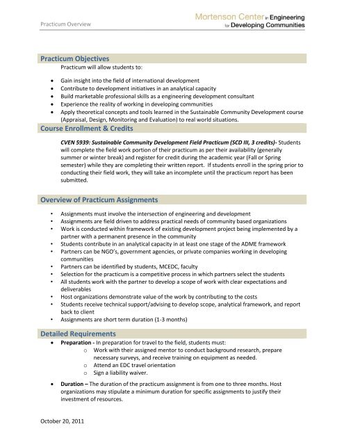 Practicum Objectives Course Enrollment ... - Mortenson Center