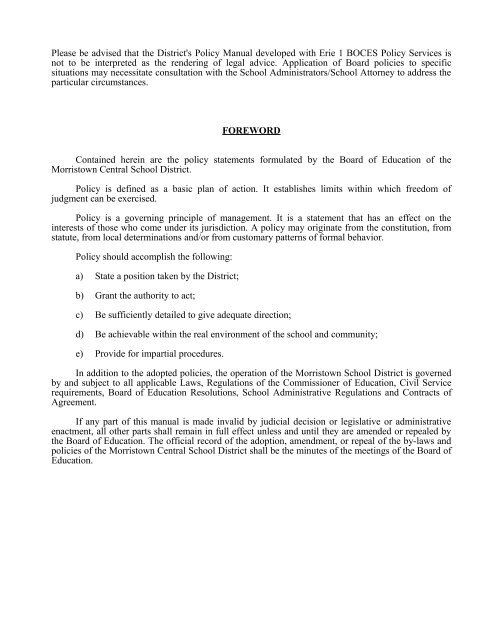 morristown central school policy manual