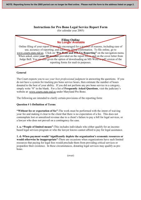 Instructions for Pro Bono Legal Service Report Form Filing Online