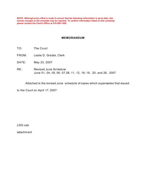 MEMORANDUM TO: The Court FROM: Leslie D. Gradet, Clerk ...