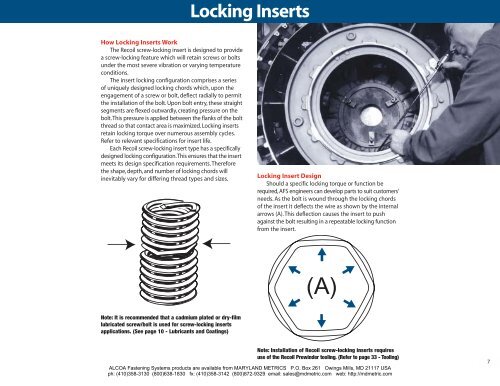 Locking Inserts and Torque Values - Maryland Metrics
