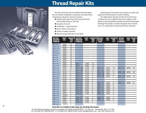 Recoil -- Metric and Inch Thread Repair Kits - Maryland Metrics