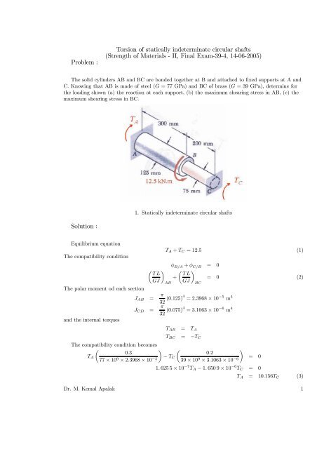 Torsion of statically indeterminate circular shafts (Strength of ...