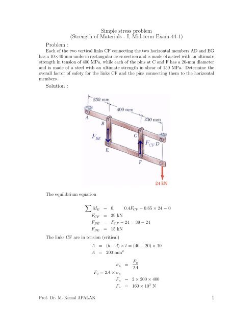 Simple stress problem (Strength of Materials - I, Mid-term Exam-44-1 ...