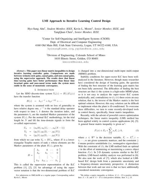 LMI Approach to Iterative Learning Control Design - ResearchGate