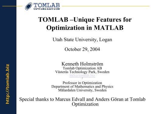 Tomlab Unique Features For Optimization In Matlab