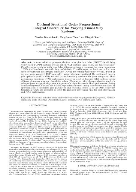 Optimal Fractional Order Proportional Integral Controller For Varying
