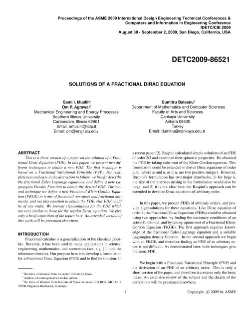 Solutions of a Fractional Dirac Equation - mechatronics