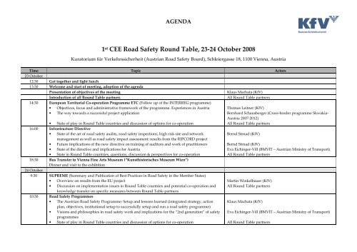 1st CEE Road Safety Round Table Agenda