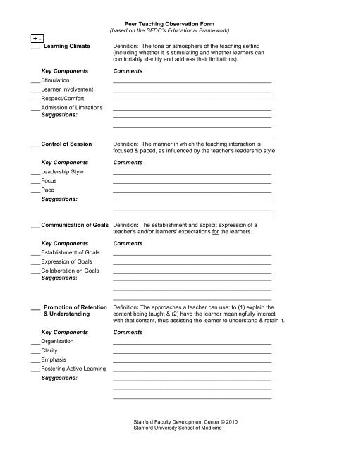 E4C Peer Observation Form 10 - Stanford University School of ...