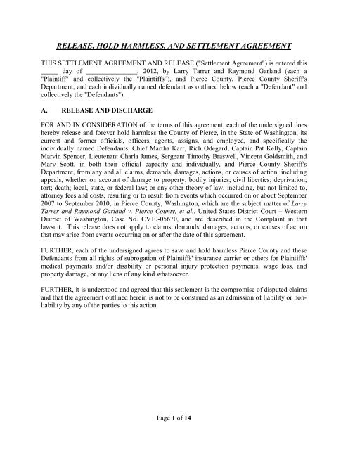 release, hold harmless, and settlement agreement - Cox Media Group