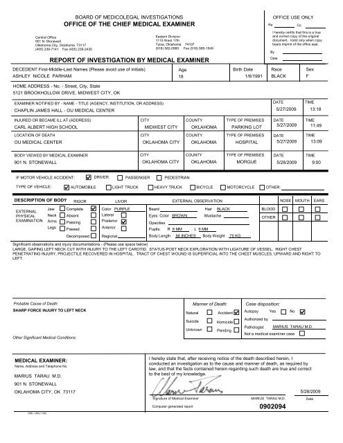 office of the chief medical examiner report of investigation by ... office of the chief medical examiner report of investigation by ...