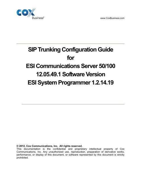 Sip Trunking Configuration Guide For Esi Communications Server