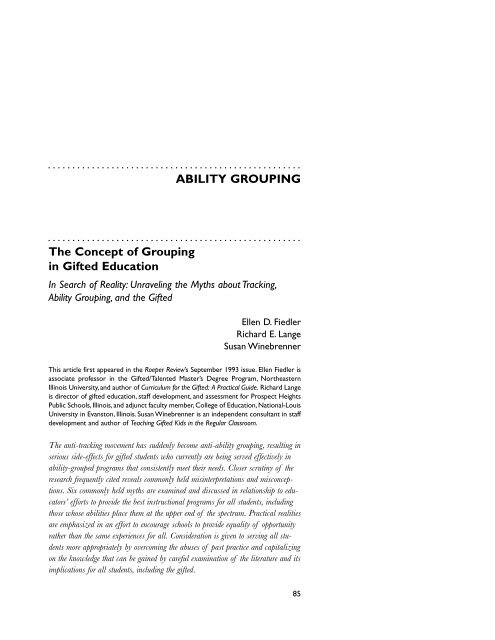 The Concept of Grouping in Gifted Education