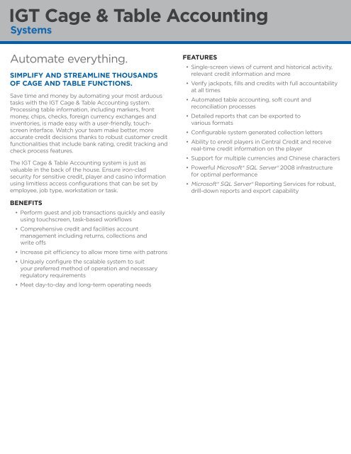 IGT Cage & Table Accounting Systems - IGT.com