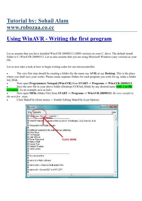 Tutorial by: Sohail Alam www.robozaa.co.cc Using WinAVR - Writing ...