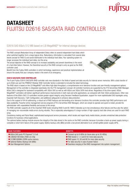 Datasheet Fujitsu D2616 sAs/sAtA RAiD contRolleR