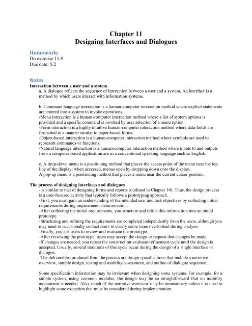 Chapter 11 Designing Interfaces and Dialogues