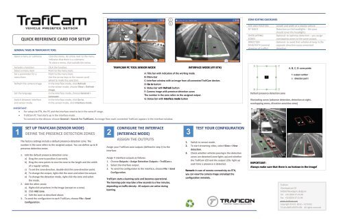 QUICK REFERENCE CARD FOR SETUP - Traficon