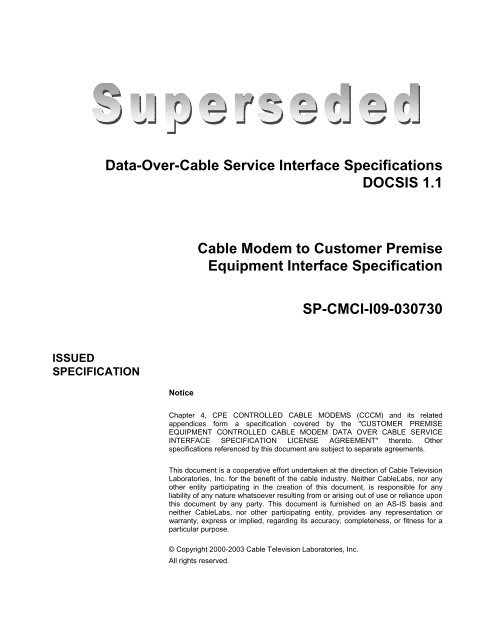 Data-Over-Cable Service Interface Specifications ... - CableLabs