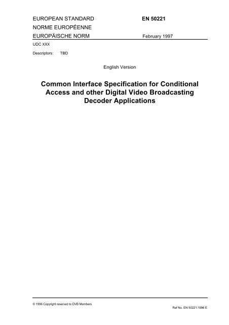 Common Interface Specification For Conditional Access And Dvb