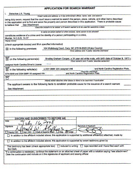 APPLICATION FOR SEARCH WARRANT