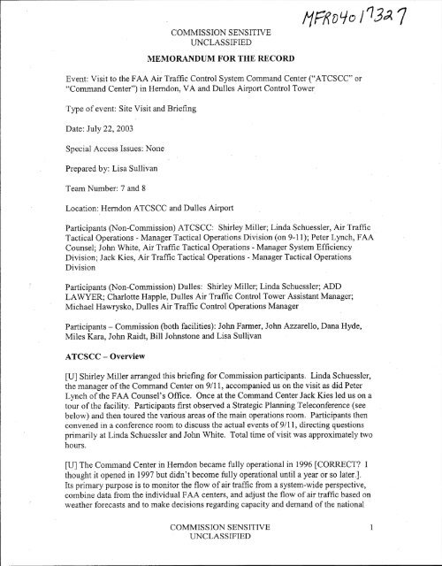 MEMORANDUM FOR THE RECORD ATCSCC - Overview