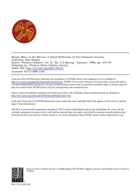 Bloody Mary in the Mirror: A Ritual Reflection of Pre-Pubescent ...