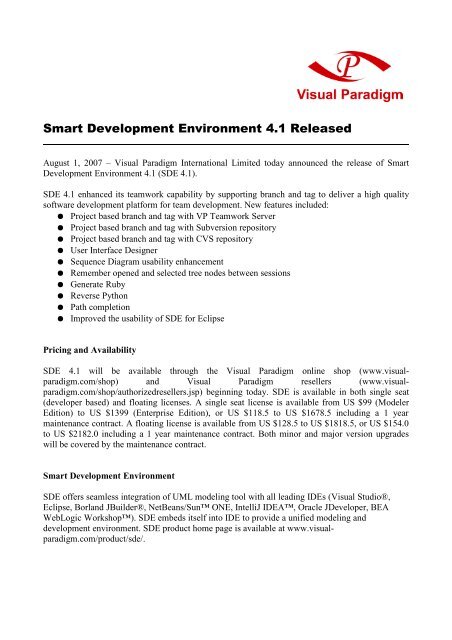 Smart Development Environment 4.1 Press Release - Visual Paradigm