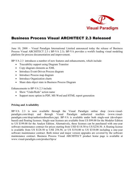 Business Process Visual ARCHITECT 2.3 Released - Visual Paradigm