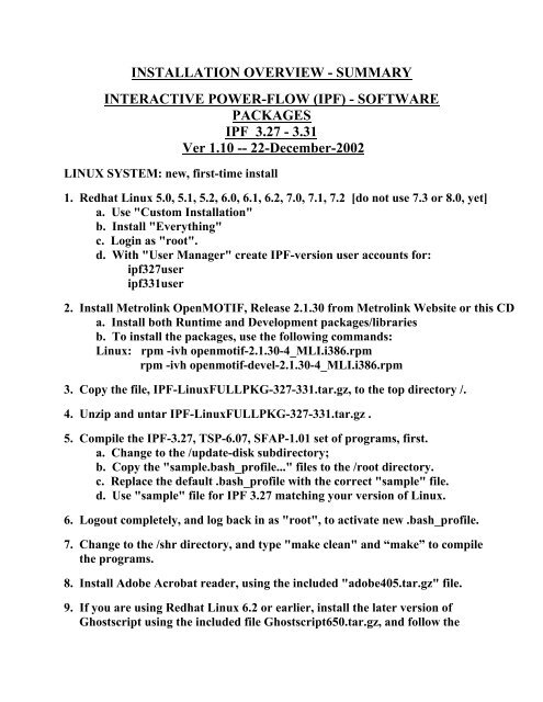 INSTALLATION OVERVIEW - SUMMARY - Members.efn.org