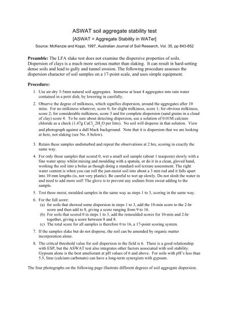 ASWAT soil aggregate stability test