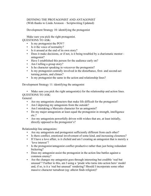 Protagonists and Antagonist Checklists