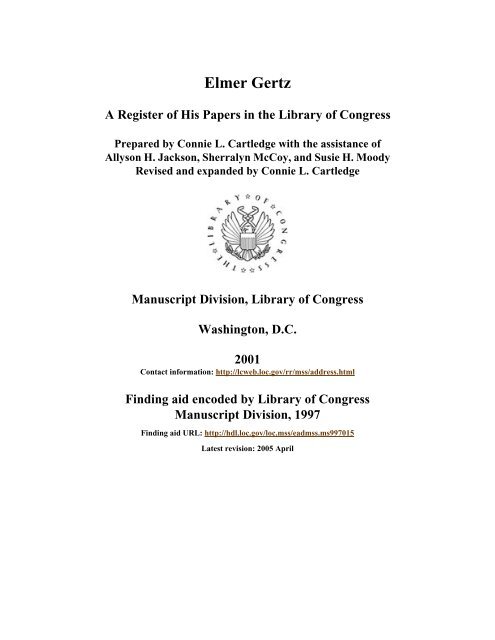 Papers of Elmer Gertz - American Memory - Library of Congress