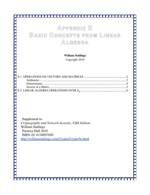 APPENDIX E BASIC CONCEPTS FROM LINEAR ALGEBRA APPENDIX E BASIC CONCEPTS FROM LINEAR ALGEBRA