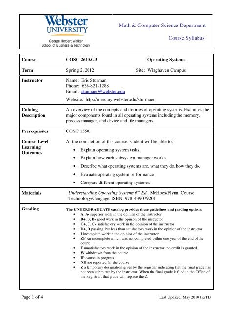 Math & Computer Science Department Course Syllabus - Webster ... Math & Computer Science Department Course Syllabus - Webster ...
