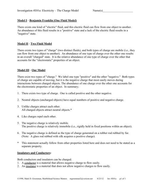 E01 Electrostatic Model Activity.pdf - Marblehead High School