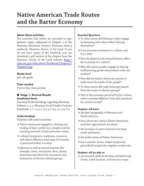 Native American Trade Routes and the Barter Economy - Montana ...