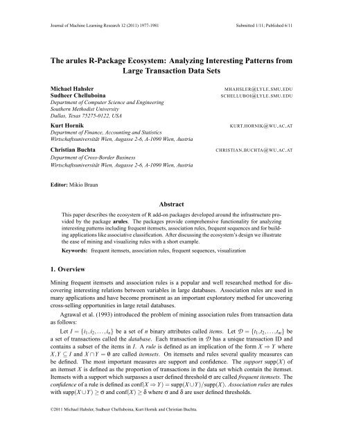 The arules R-Package Ecosystem: Analyzing ... - Michael Hahsler