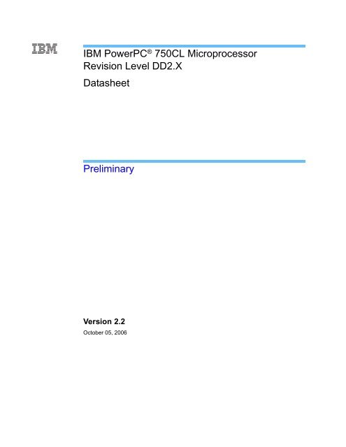 IBM PowerPC(R) 750FX RISC Microprocessor Datasheet for DD2.X ...