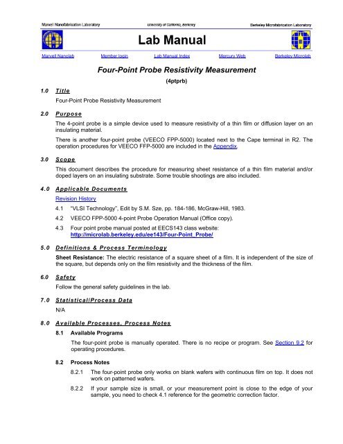 Four-Point Probe Resistivity Measurement - Berkeley Microlab