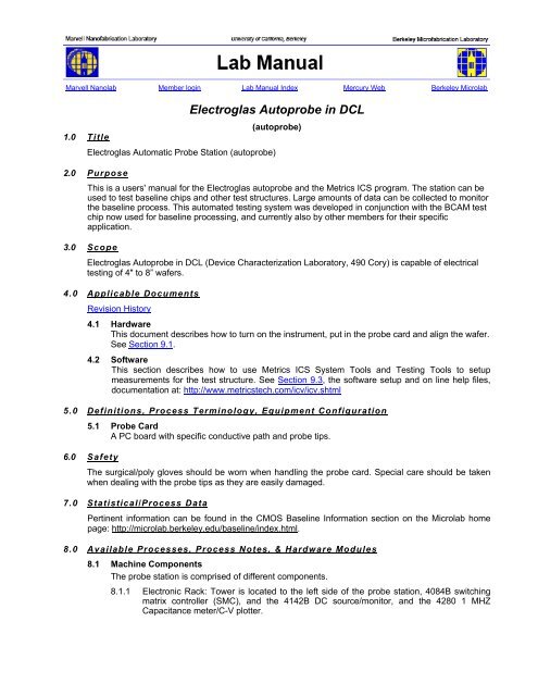 Chapter 8.05 - Electroglas Autoprobe in DCL - Berkeley Microlab