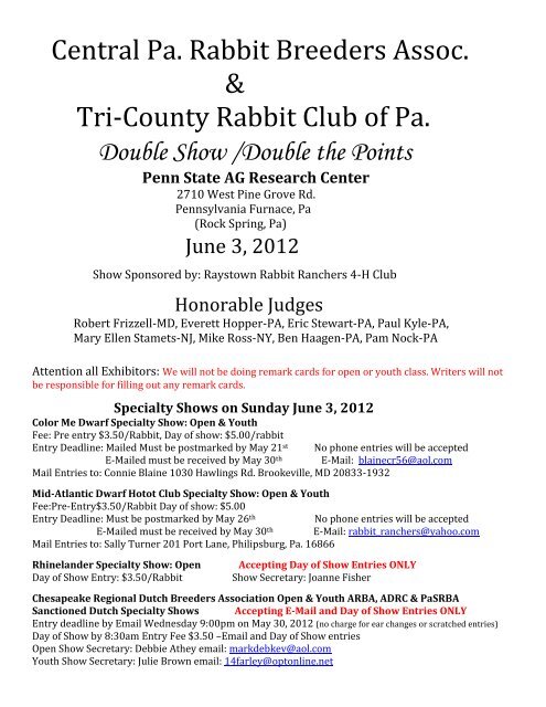 Central Pa. Rabbit Breeders Assoc. & Tri-County Rabbit Club of Pa.